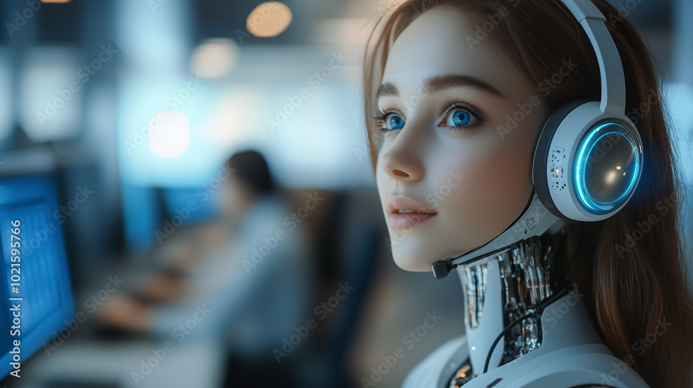 A cinematic photograph of an AI humanoid robot with a beautiful female ...