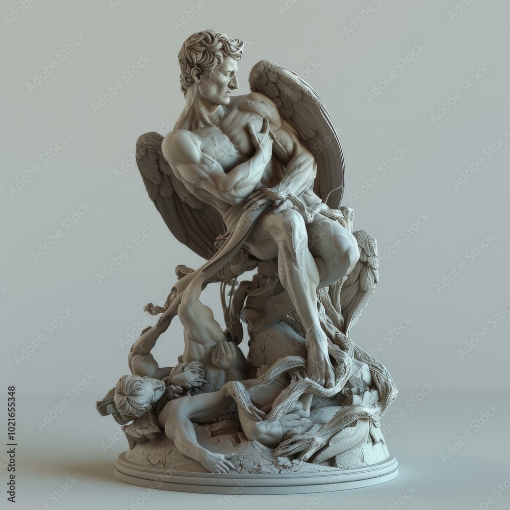 Epic Sculpted Figurative Sculpture of a Fallen Angel Stock Illustration ...