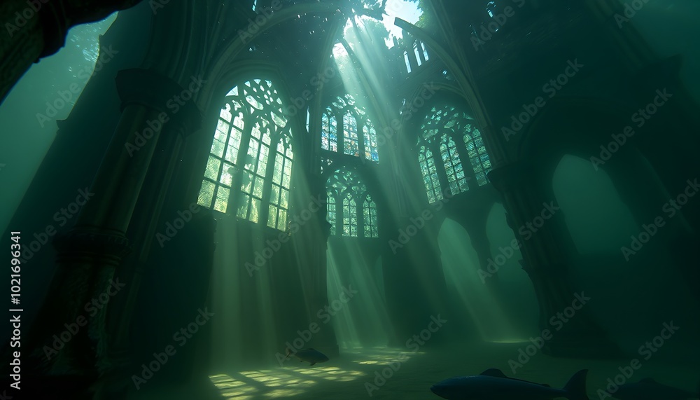 "Explore the mysterious beauty of an underwater church, a submerged ...