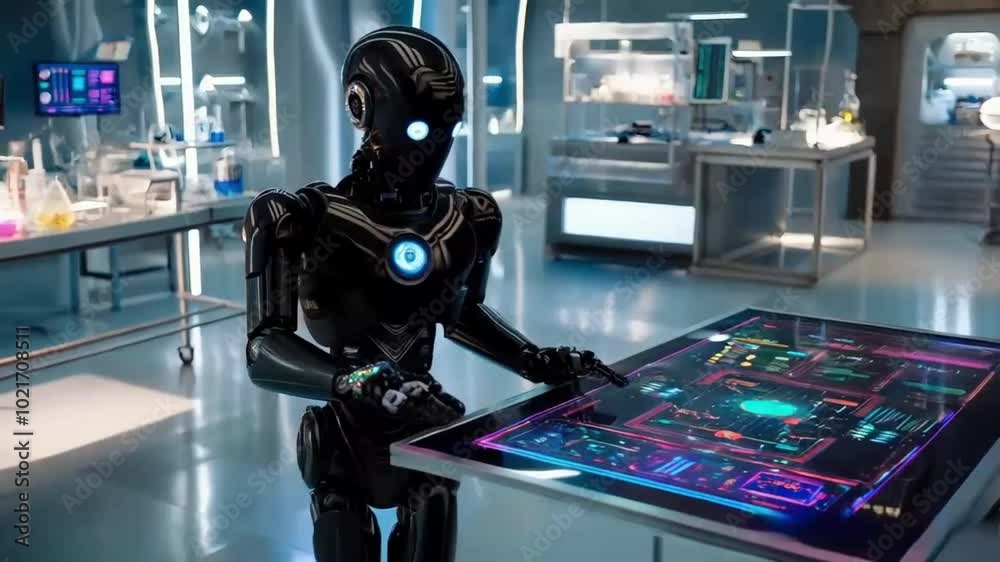 Smart city digital world metaverse, 3D AI artificial intelligence robot engineer digital ...