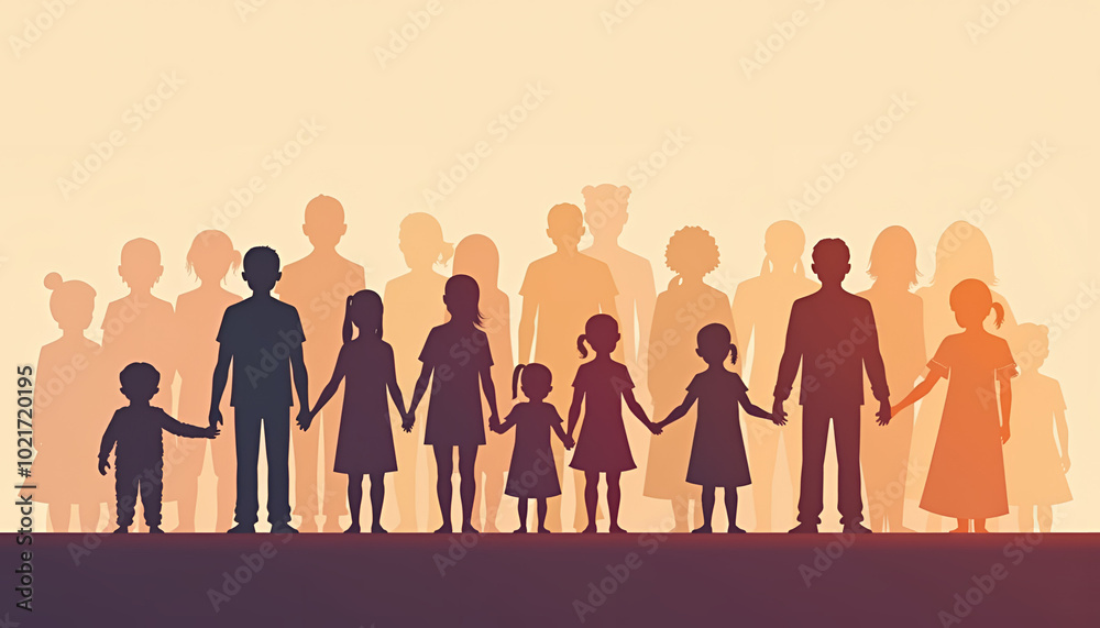 Generational family reunion with silhouetted figures in a vibrant ...