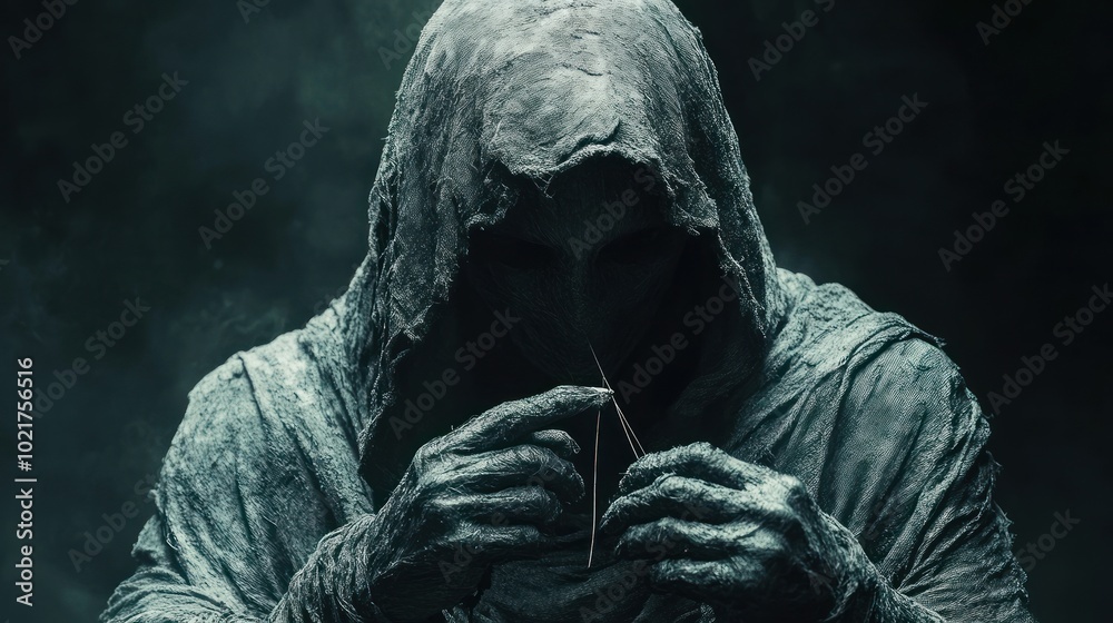 Photo & Art Print A hooded figure with a pale, gaunt face and skeletal ...