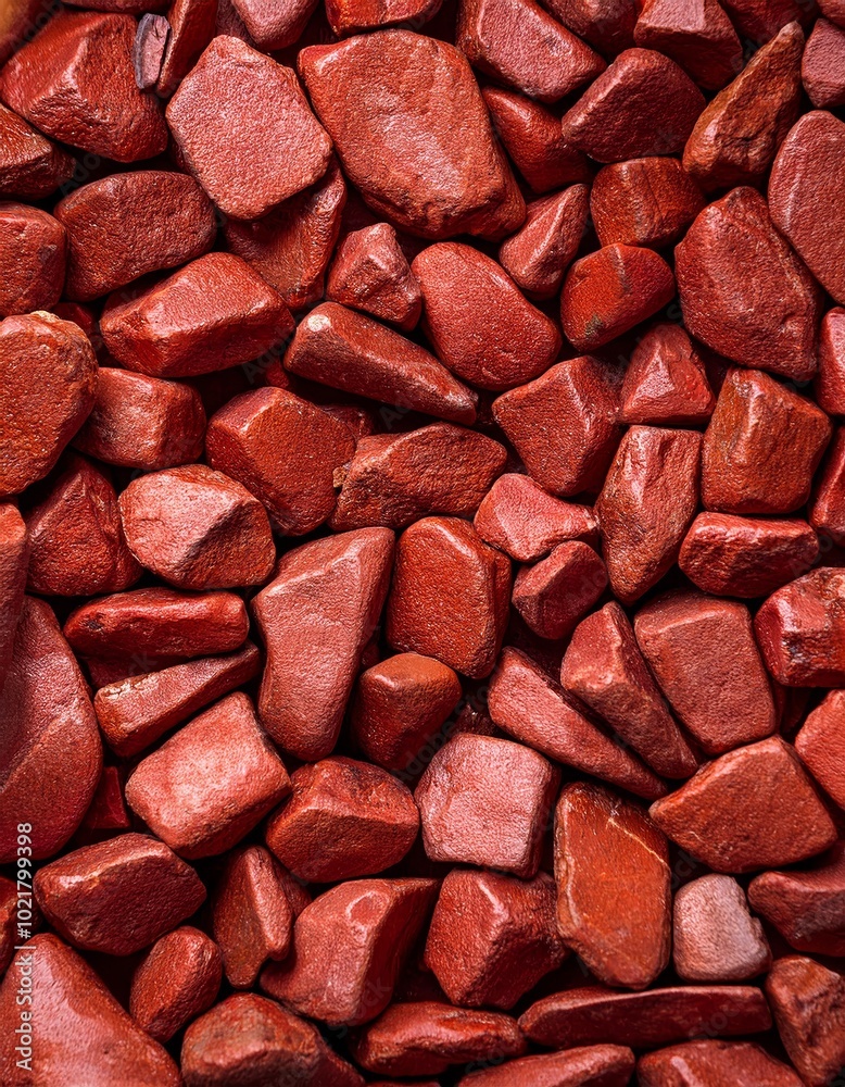 Pile of red rocks. The stones are small and are scattered all over the ...