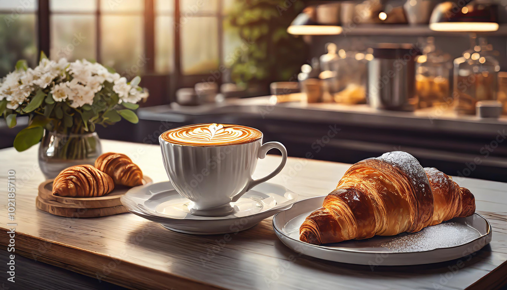 Morning rituals in a cozy café with pastries and coffee creating a warm ...