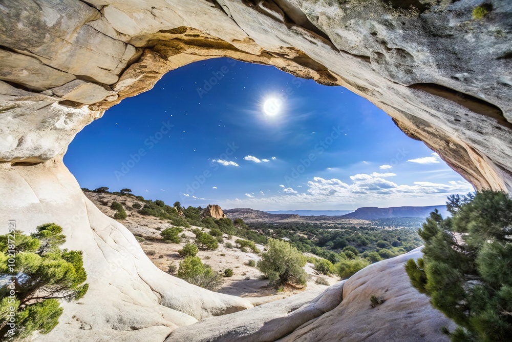 Entrance to cave in mountain with scenery landscape view of green grass ...