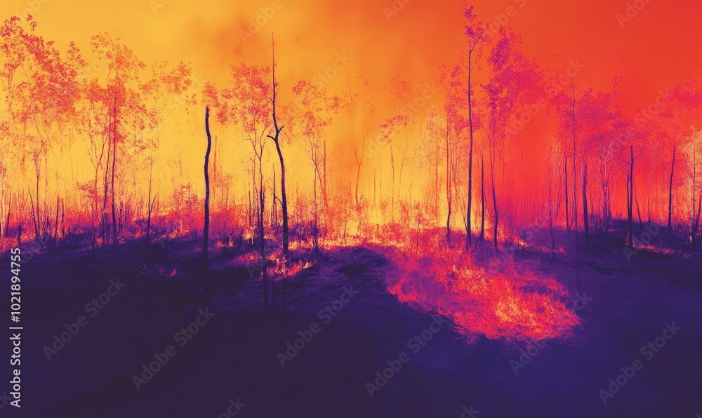Heatmap of a forest fire's spread, with intense reds and oranges ...