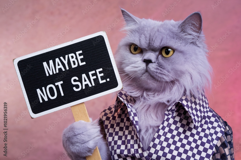 The Grumpy Cat's Safety Warning: A purple cat in a checkered shirt ...