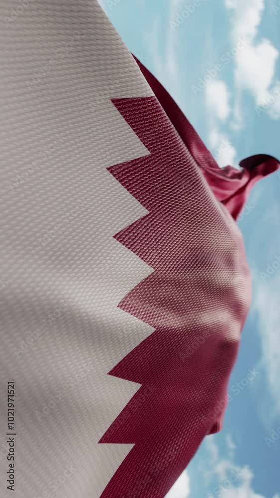 Wavy flag of Qatar blowing in the wind in slow motion. Waving official ...
