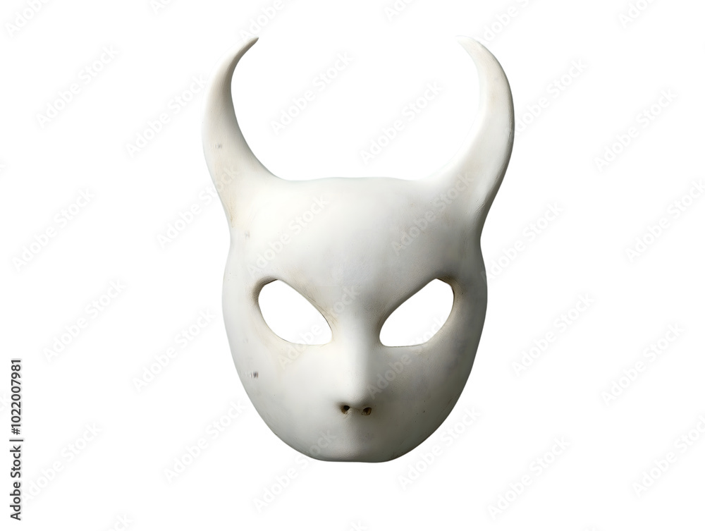 Simple white mask featuring horned shapes and piercing eyes, perfect ...