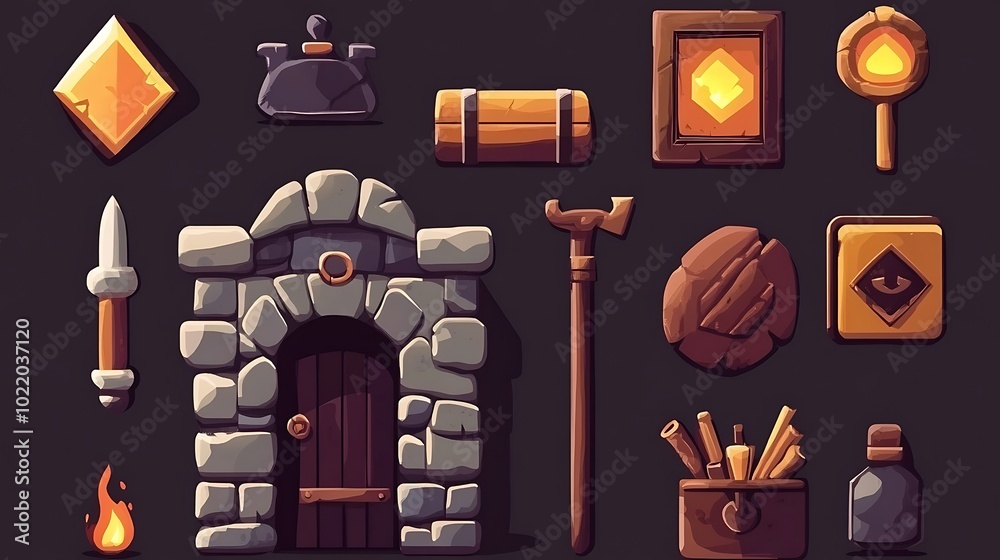 Fantasy RPG Game Asset Pack, 2D Cartoon Style Icons and Sprites Stock ...