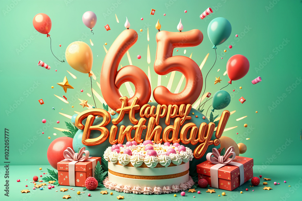 65th birthday card. Vibrant and colorful birthday celebration ...