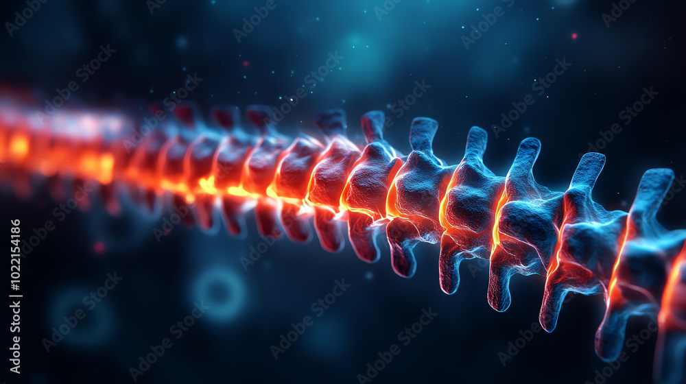 Vibrant depiction of a human spine, showcasing intricate details in ...
