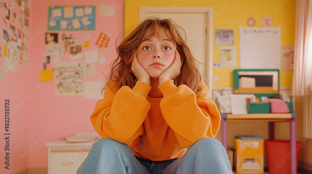 Teenage girl locked in her room, escaping into her dreams and fantasies ...