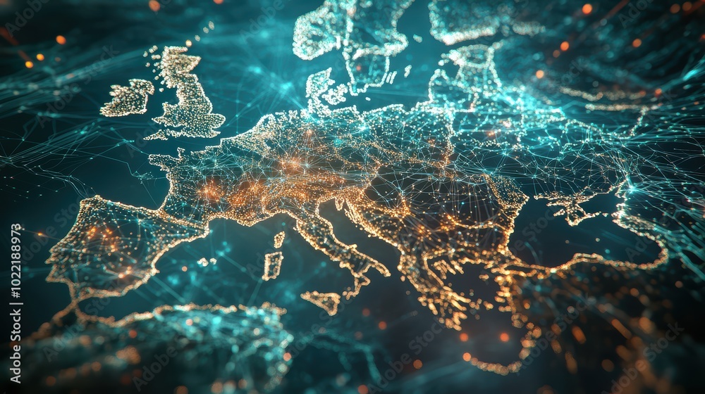 Abstract map of Western Europe, concept of European global network and ...