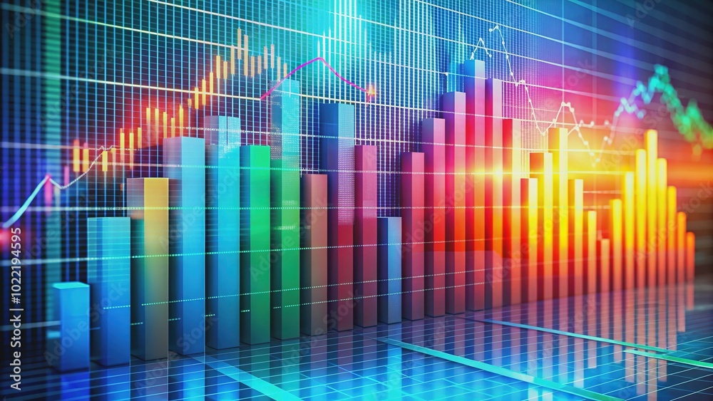 Colorful bar graph displays individual stock performances, with rising ...