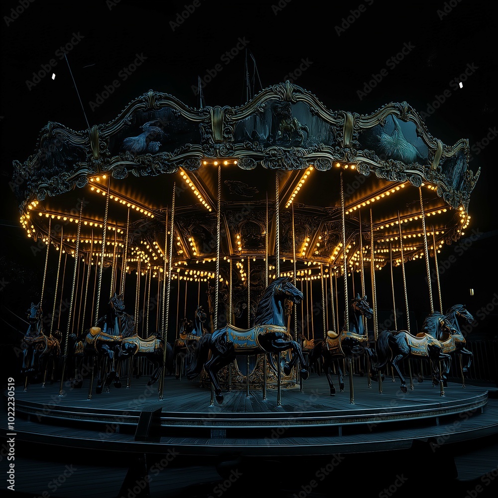 Nightmare Carousel A dark carousel featuring nightmarish creatures ...