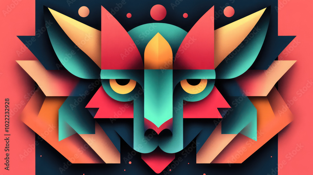 Abstract devil created from a series of geometric shapes, with angular ...