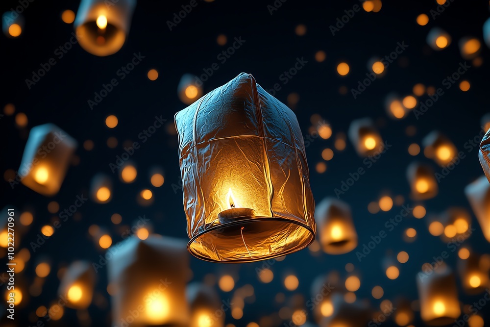 Hyper-realistic image of hundreds of floating lanterns being released ...