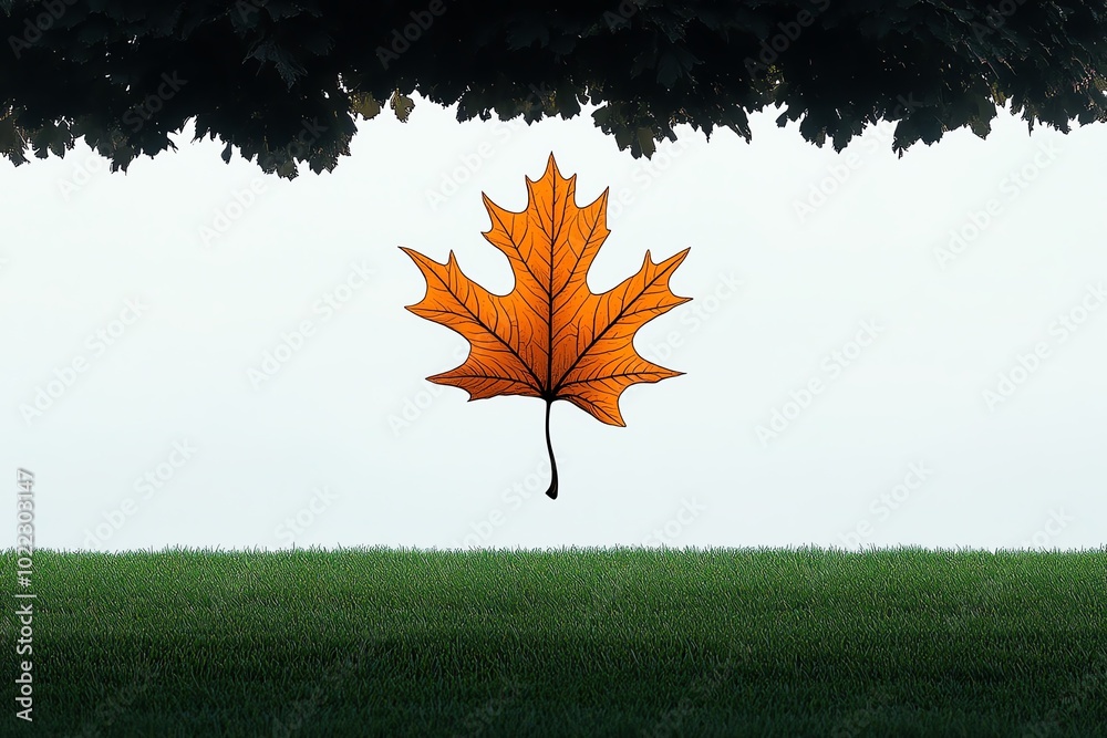 Simple minimalist line art of a single leaf falling from a tree ...