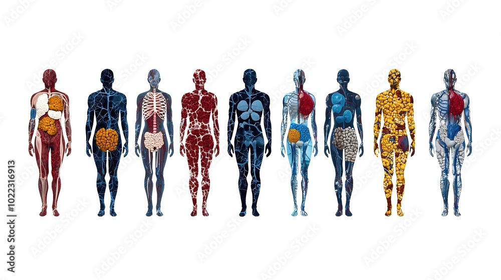 The image features a series of stylized human figures, each displaying ...