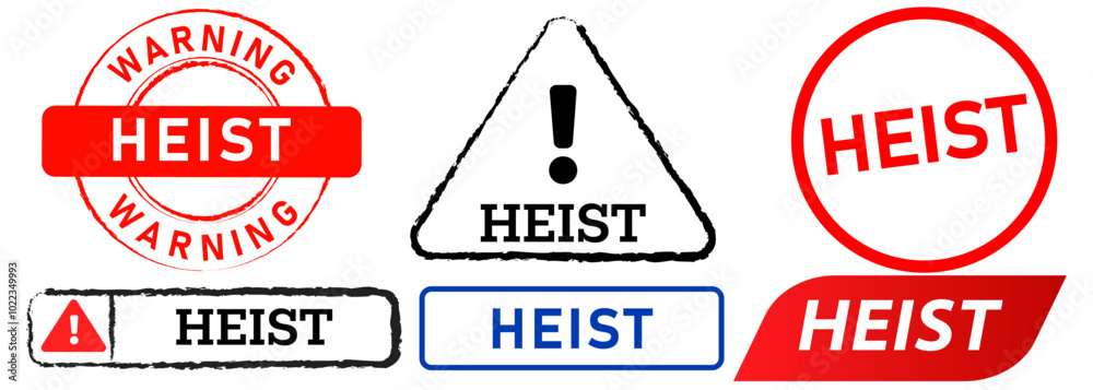 Heist robbery thief breaking in house criminal warning sign stamps ...