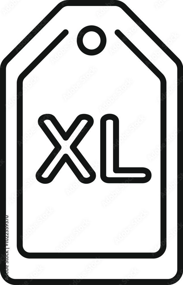 Simple black and white icon of a clothing tag showing the size xl ...