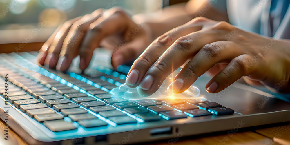 Futuristic Macro Keyboard with Holographic Key Projections - Close-Up ...