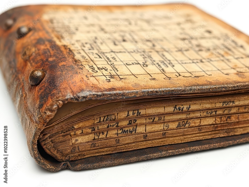 vintage ledger book open with elegantly handwritten entries on aged ...