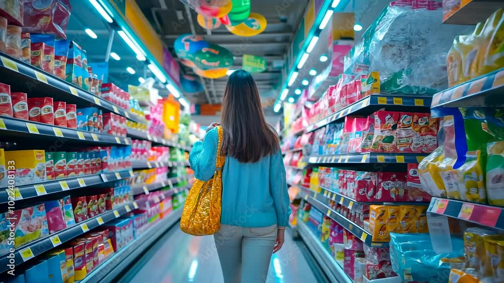 Exploring Vibrant Aisles During a Shopping Trip in a Bustling Grocery ...