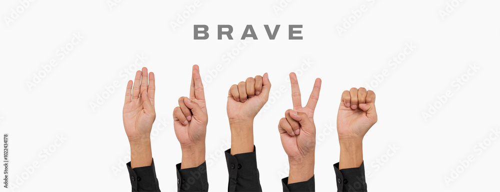 Deaf alphabet letter "Brave" by hand. The letter "Brave" in sign ...