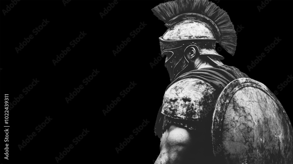 Ancient Roman Warrior in Profile with Armor and Helmet, Black and White ...