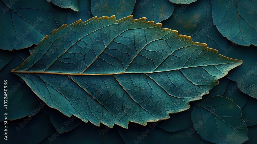 closeup of a hibiscus leaf showcasing the intricate serrated edge and a ...