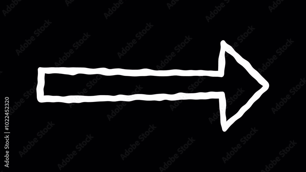Right-pointing shaking hand-drawn arrow with white edge isolated on a ...