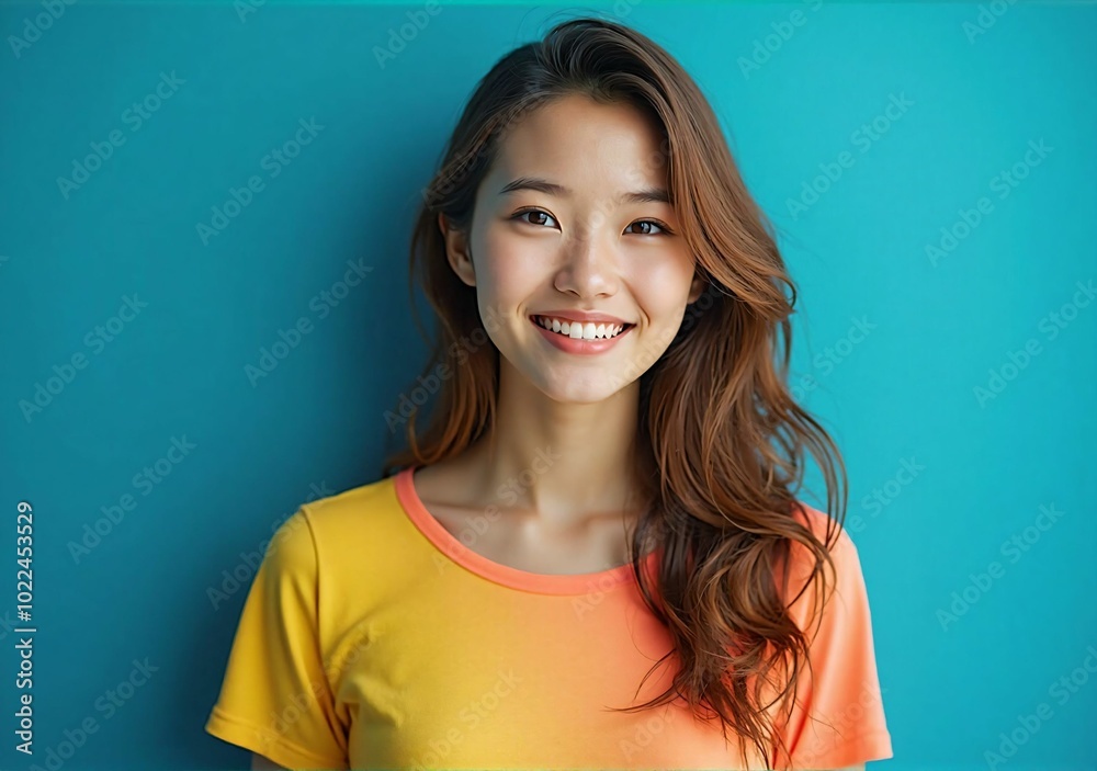 Smiling Model Woman Posing Against a Blue Backdrop - A Natural Beauty ...