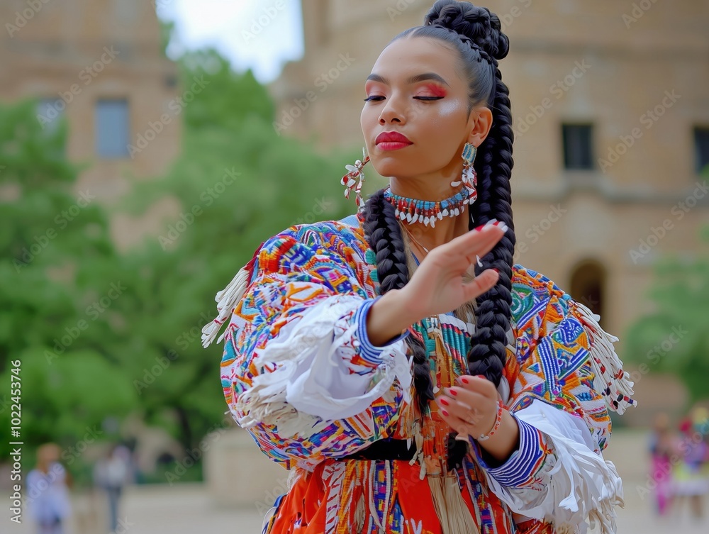 Vibrant Native American Woman in Traditional Dress Performing at ...