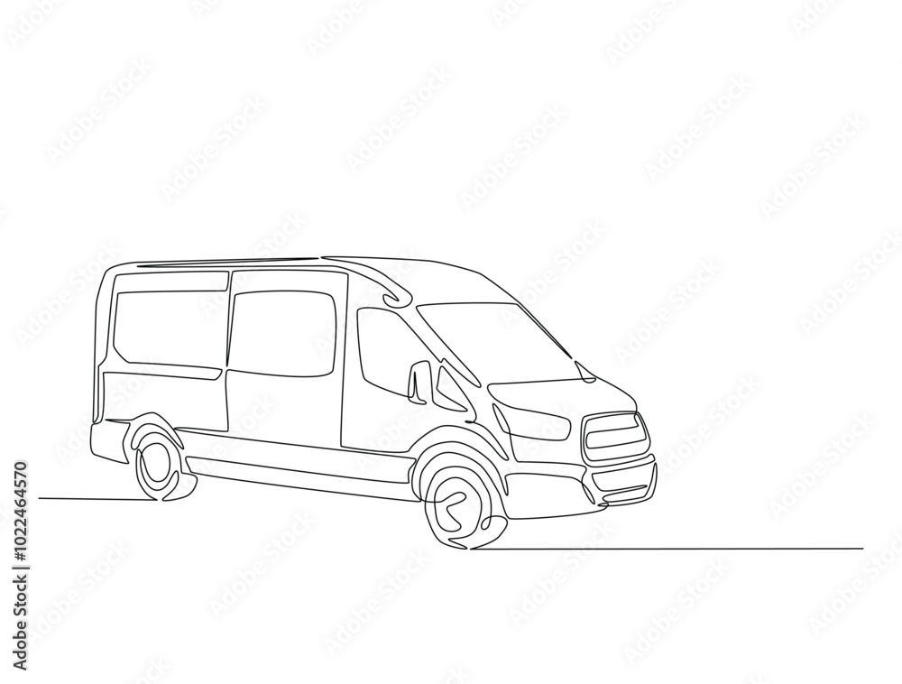 Continuous one line drawing of cargo delivary van. Simple van truck ...