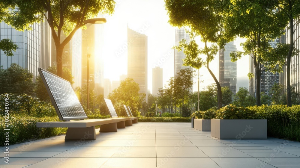 Sustainable smart eco city and greenery concept. Community park with ...