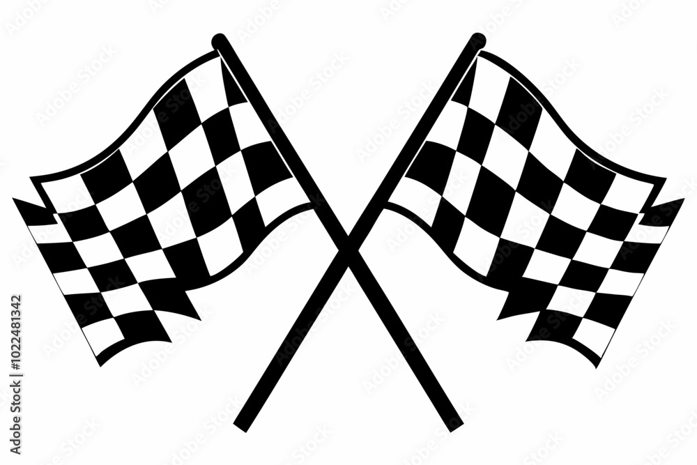 two crossed checkered Flag NASCAR Racing flag, sports finish line flag silhouette vector Stock ...