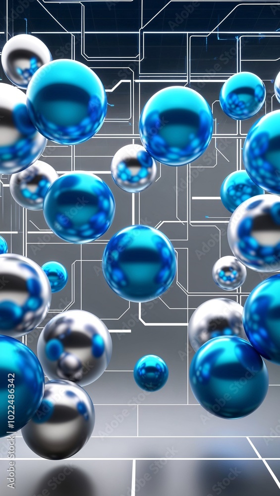 Electric blue and silver spheres in a tech grid background for ...