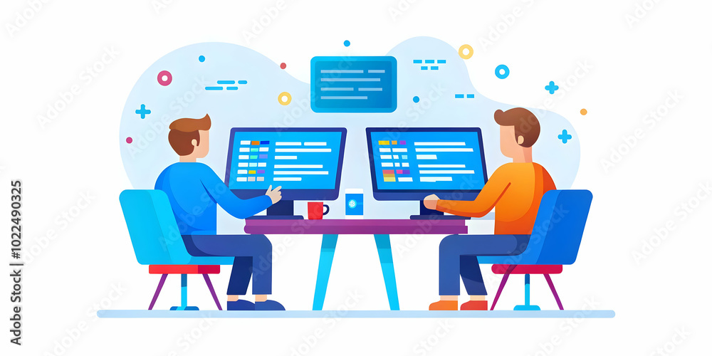 Candid Image of Two Developers Pair Programming at Workstation with ...