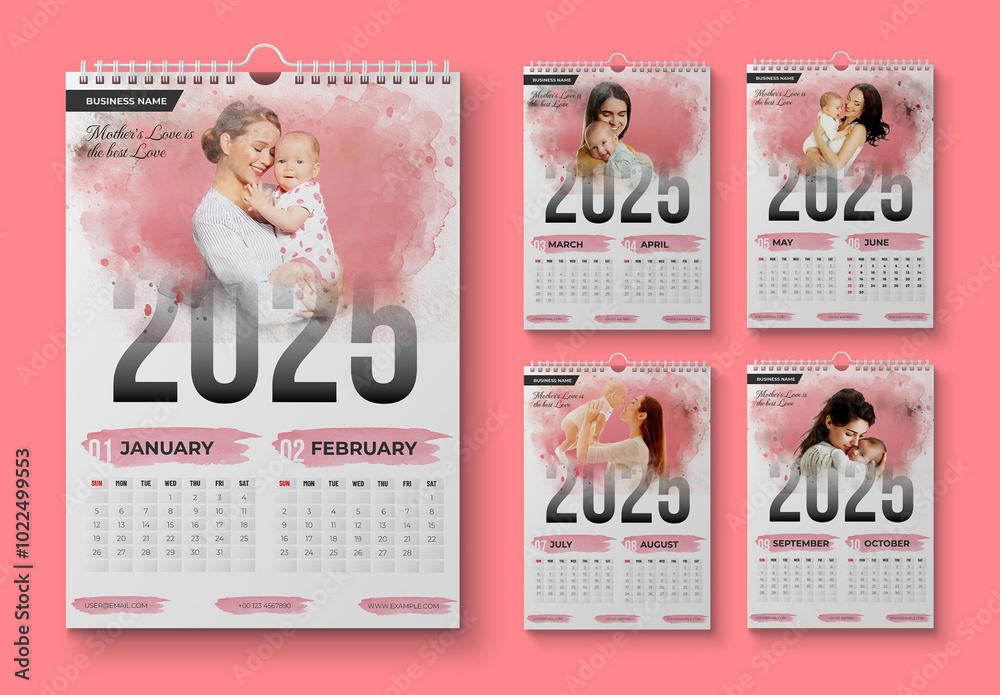 Watercolor Wall Calendar 2025 Stock Template | Adobe Stock