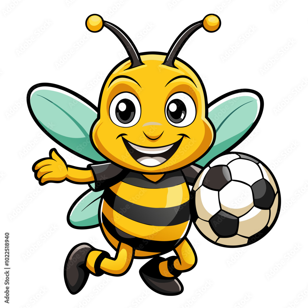 Bee-lieve in Soccer: A playful, cartoon bee mascot, clad in a black and ...
