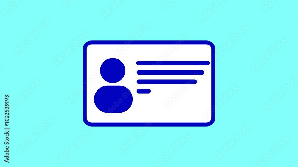 Blue ID Card animation icon. Identification cards outline the sign ...