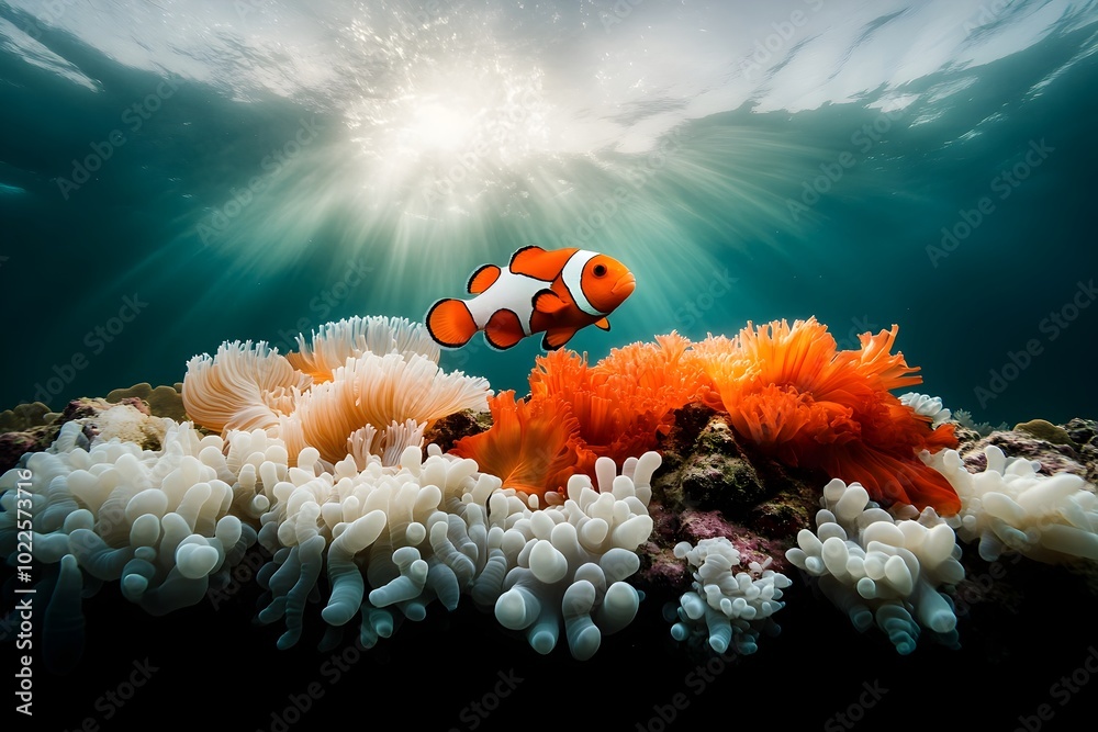 Captivating underwater scene featuring a bioluminescent coral reef ...