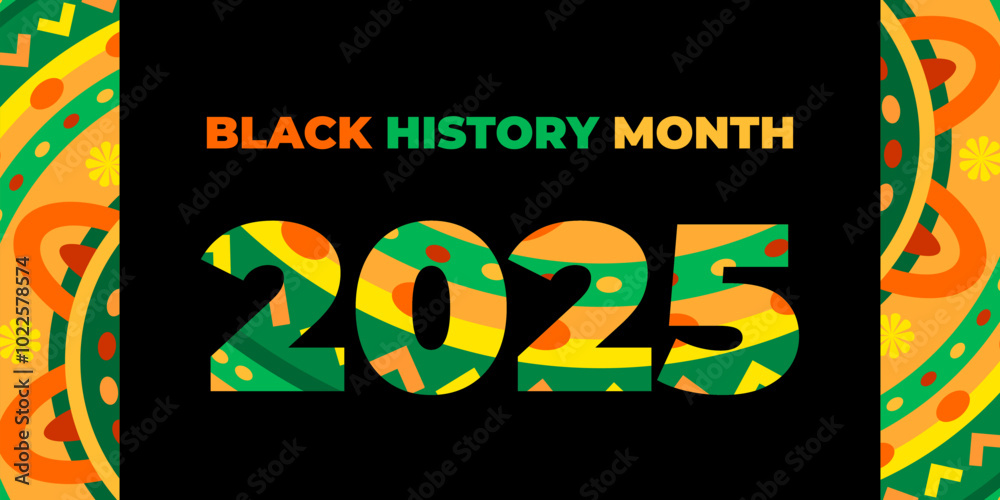 Black history month 2025 vector banner. Numbers with African colors ...