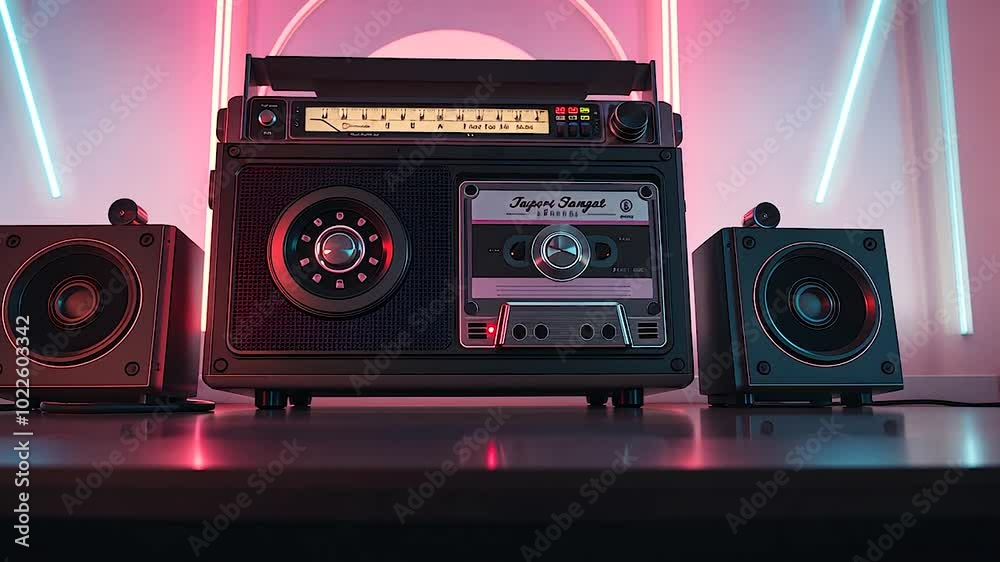 A Digitally Rendered Boombox with Speakers and Cassette Captures the ...