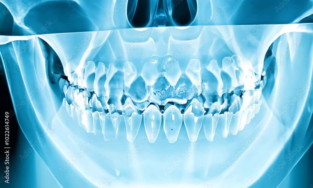 X-ray of a human skull with tooth structure in a clinical setting Stock ...