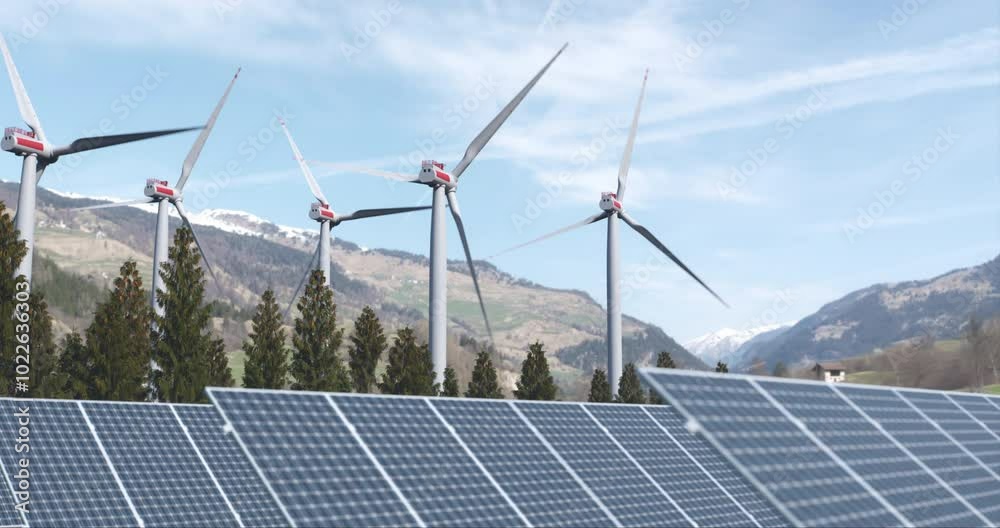 blend of solar panels and wind turbines Stock ビデオ | Adobe Stock