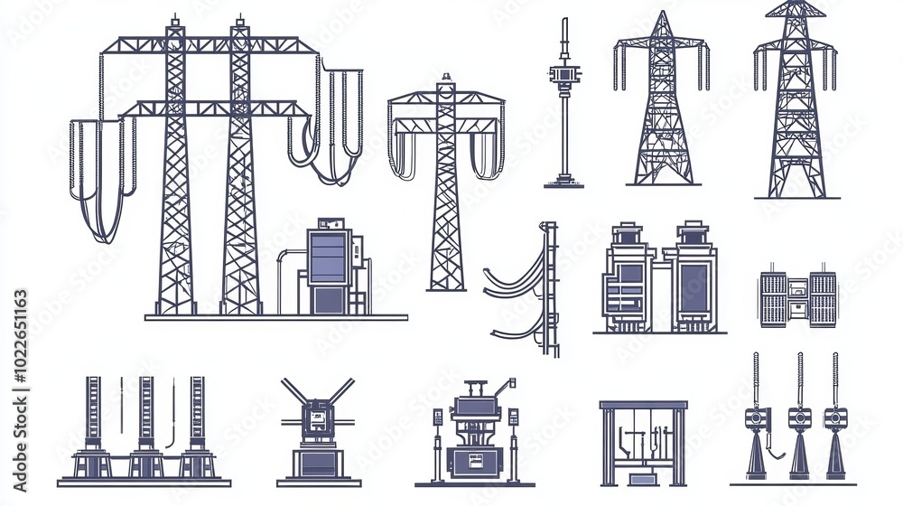 Vector illustration of a transformer installation on a white background ...