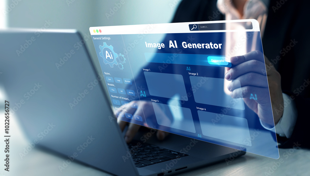 Person using AI software to generate images with futuristic platform ...
